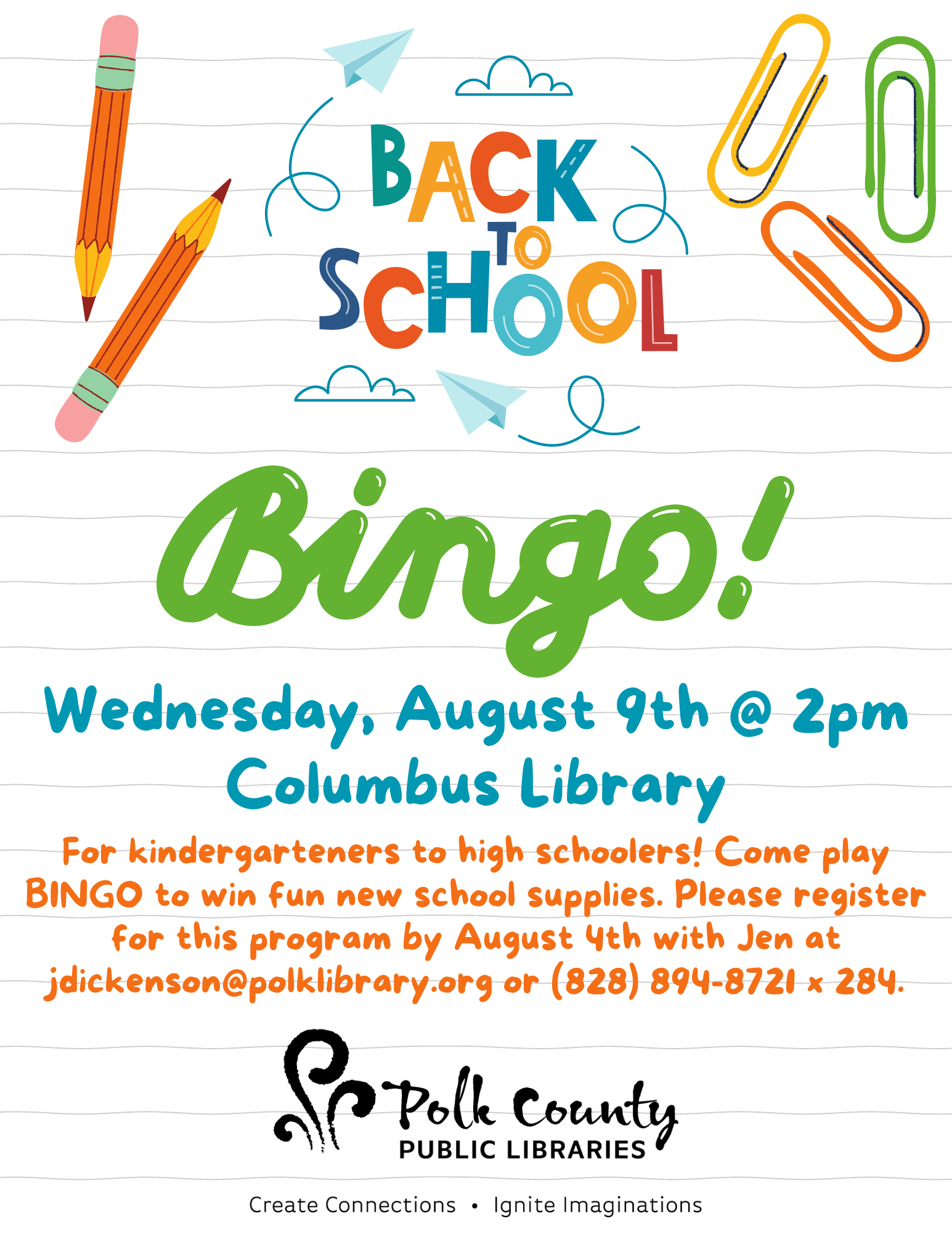 back to school BINGO – Polk County Public Libraries